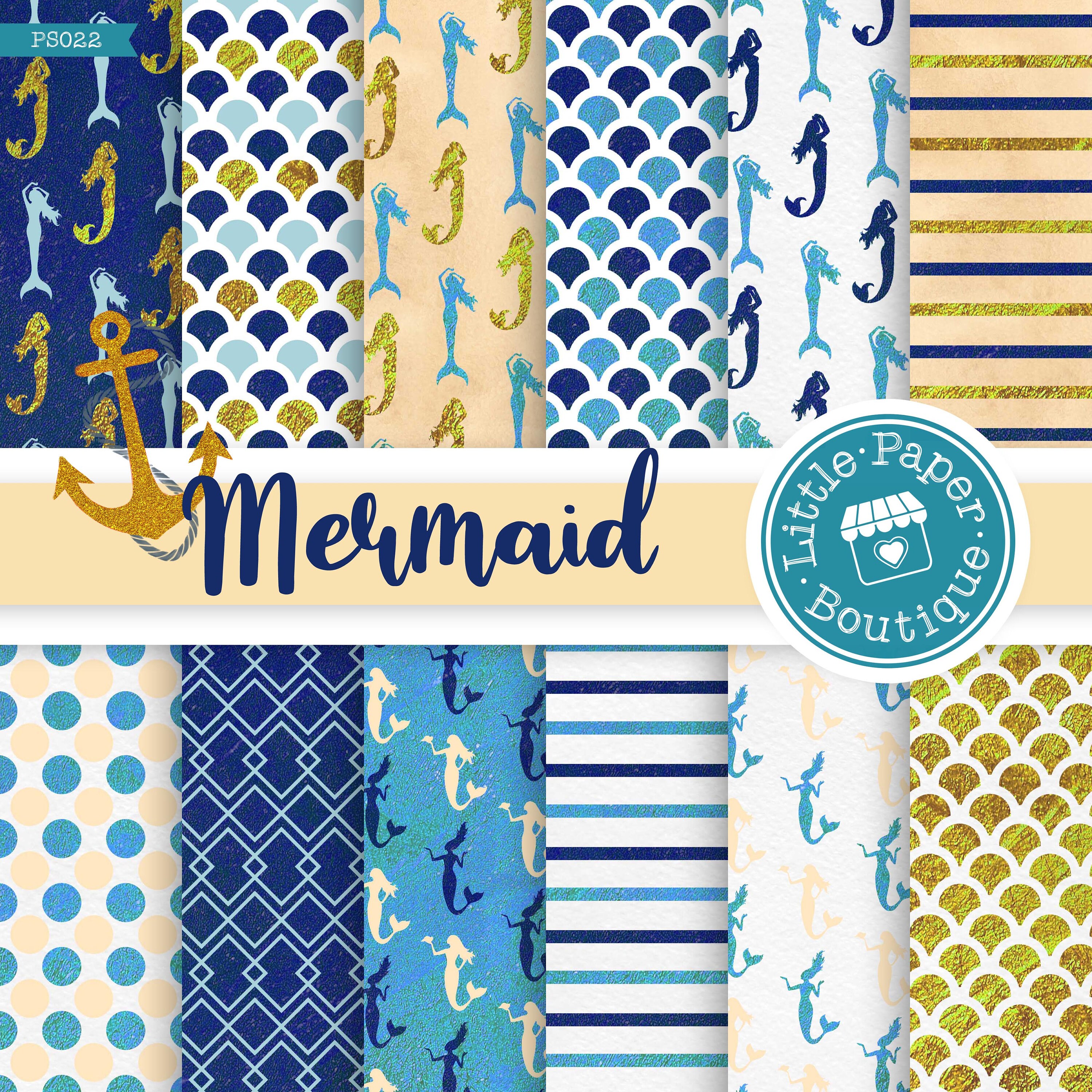 Mermaid Digital Paper Background Under the Sea Scrapbook | Etsy