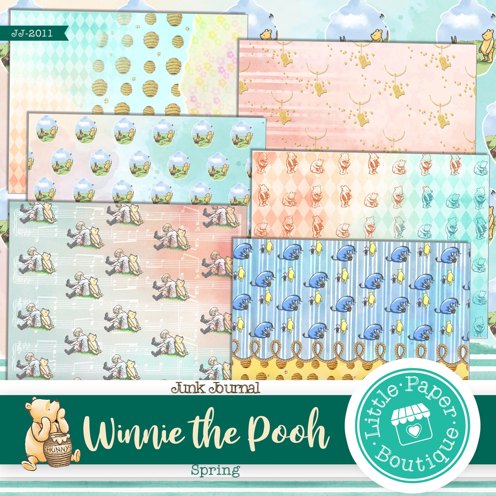 Winnie the Pooh watercolor Classic Digital Junk Journal Kit - Etsy