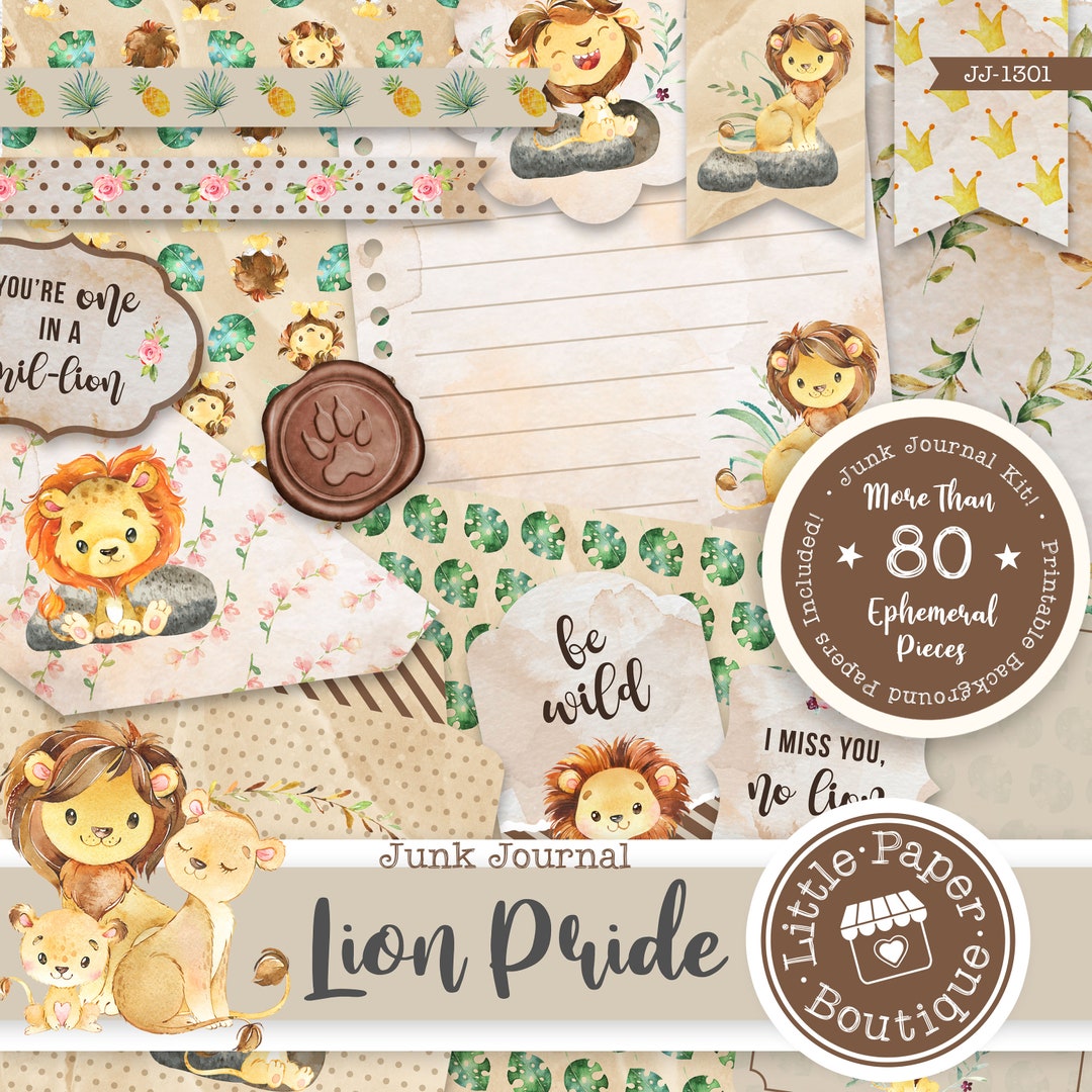 African Cute Lion Cubs Digital Junk Journal Kit (FULL KIT) With ...