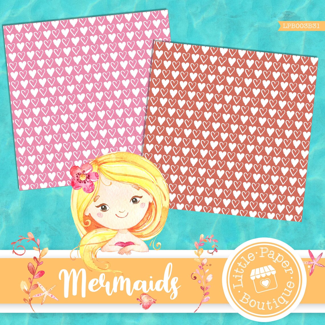 The Little Mermaid Digital Paper Princess Ariel Scrapbook | Etsy