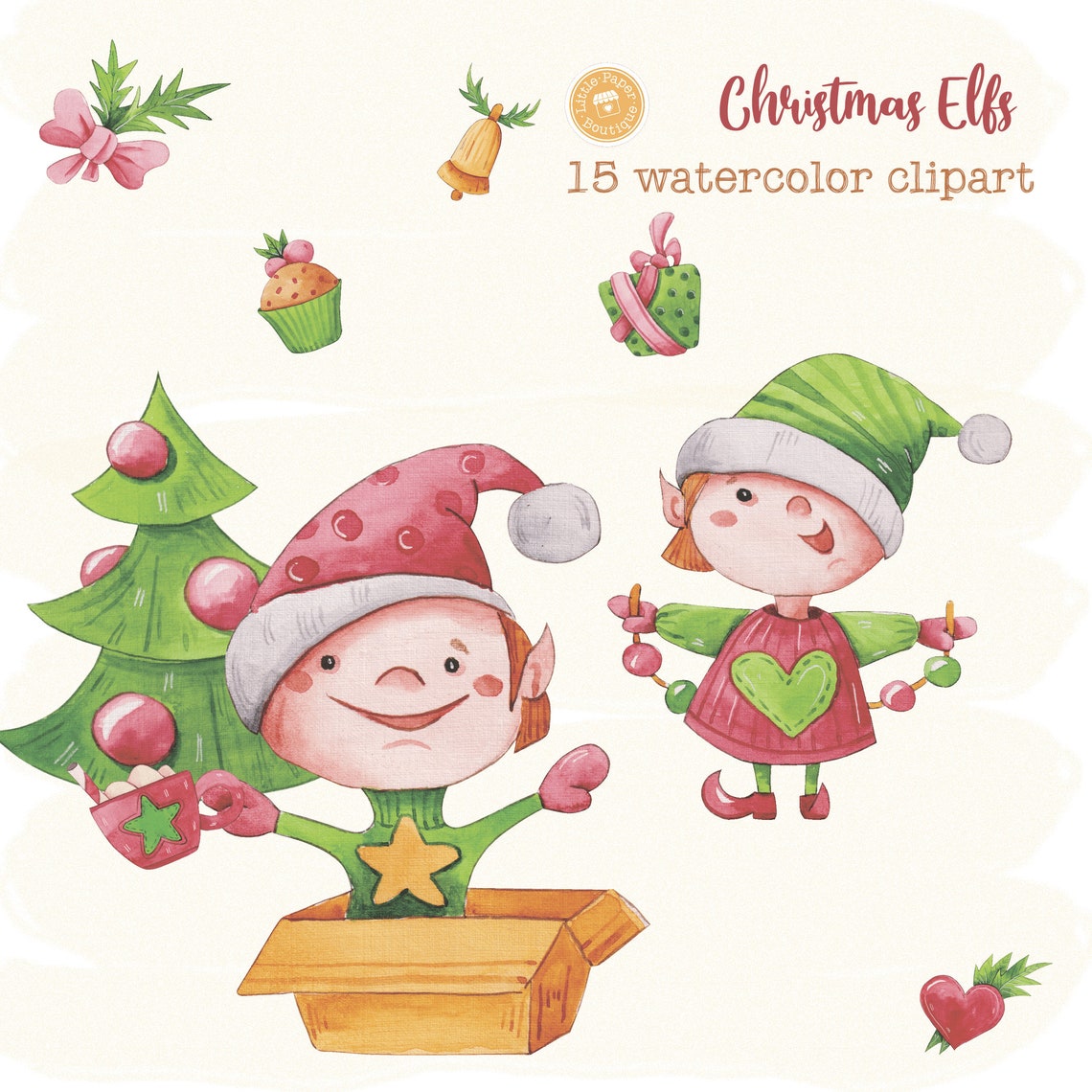 Elf Clipart Christmas Elves Watercolor Elf clipart Santas | Etsy