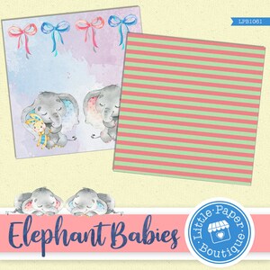 Baby Boy Digital Paper, Baby Shower Scrapbook, Blue & Grey Elephant ...