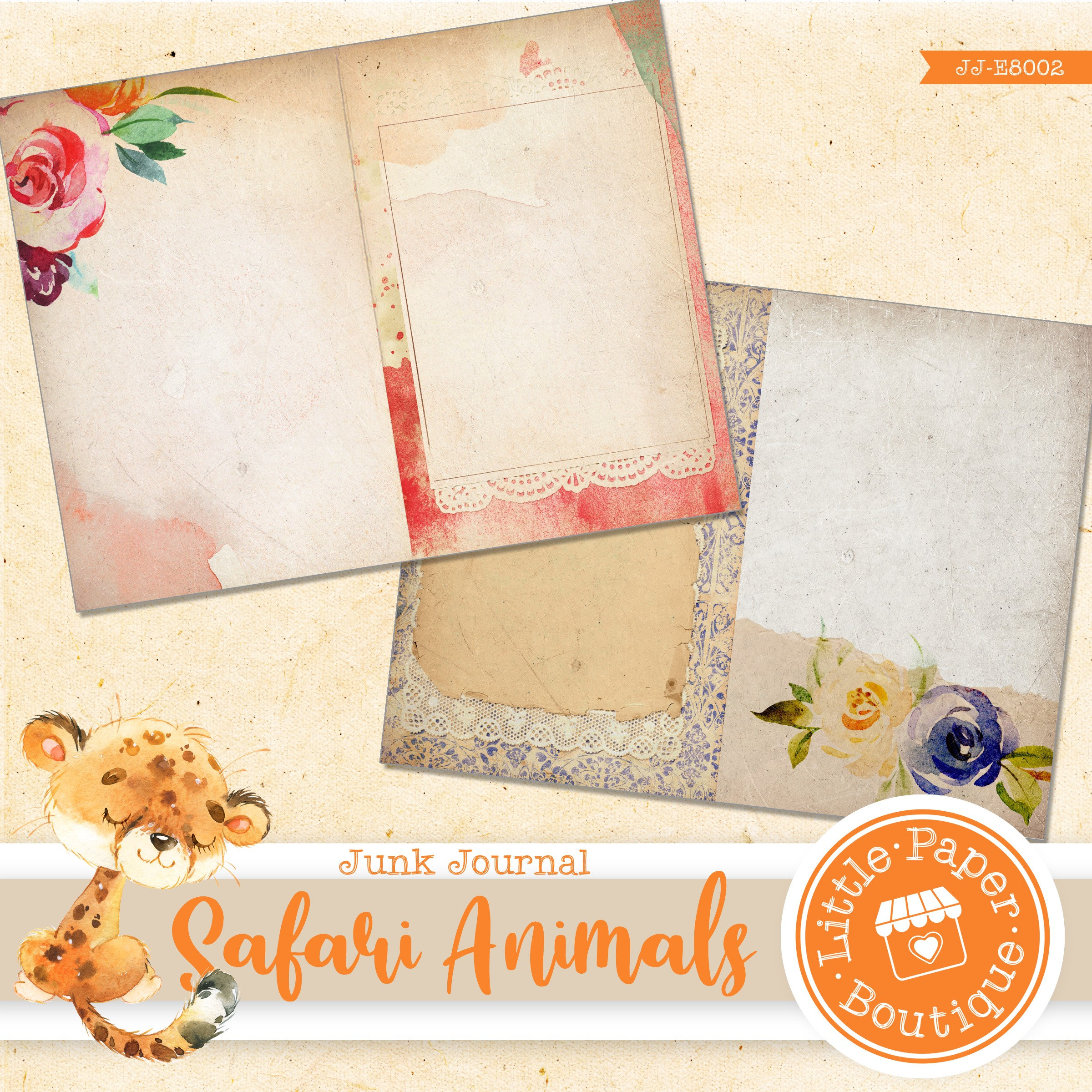 Safari Animals Digital Junk Journal Background Papers A4 & - Etsy