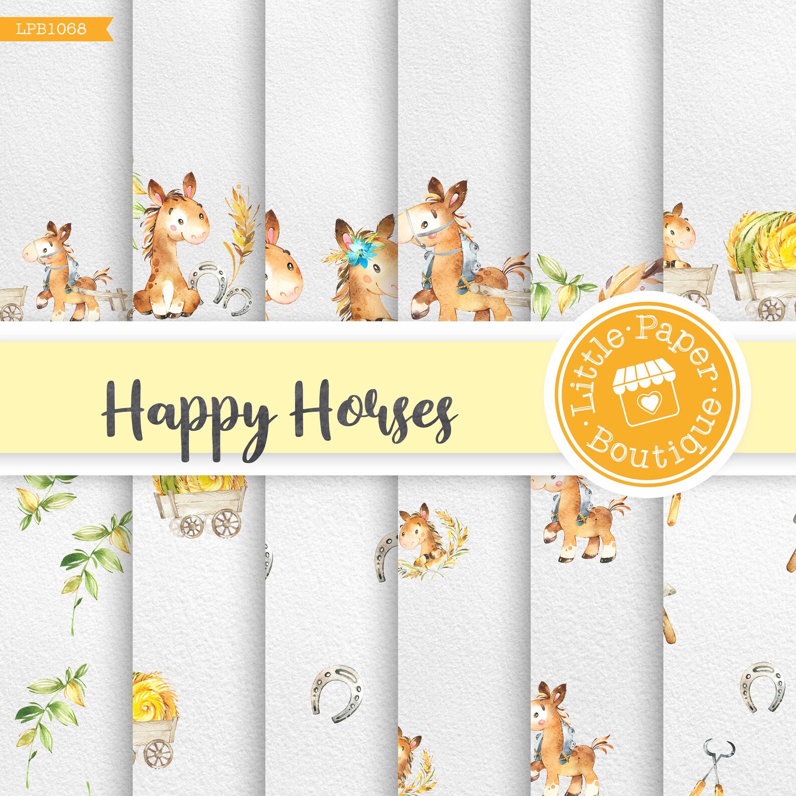 Equestrian Digital Papers horses horseshoe stable stallion | Etsy