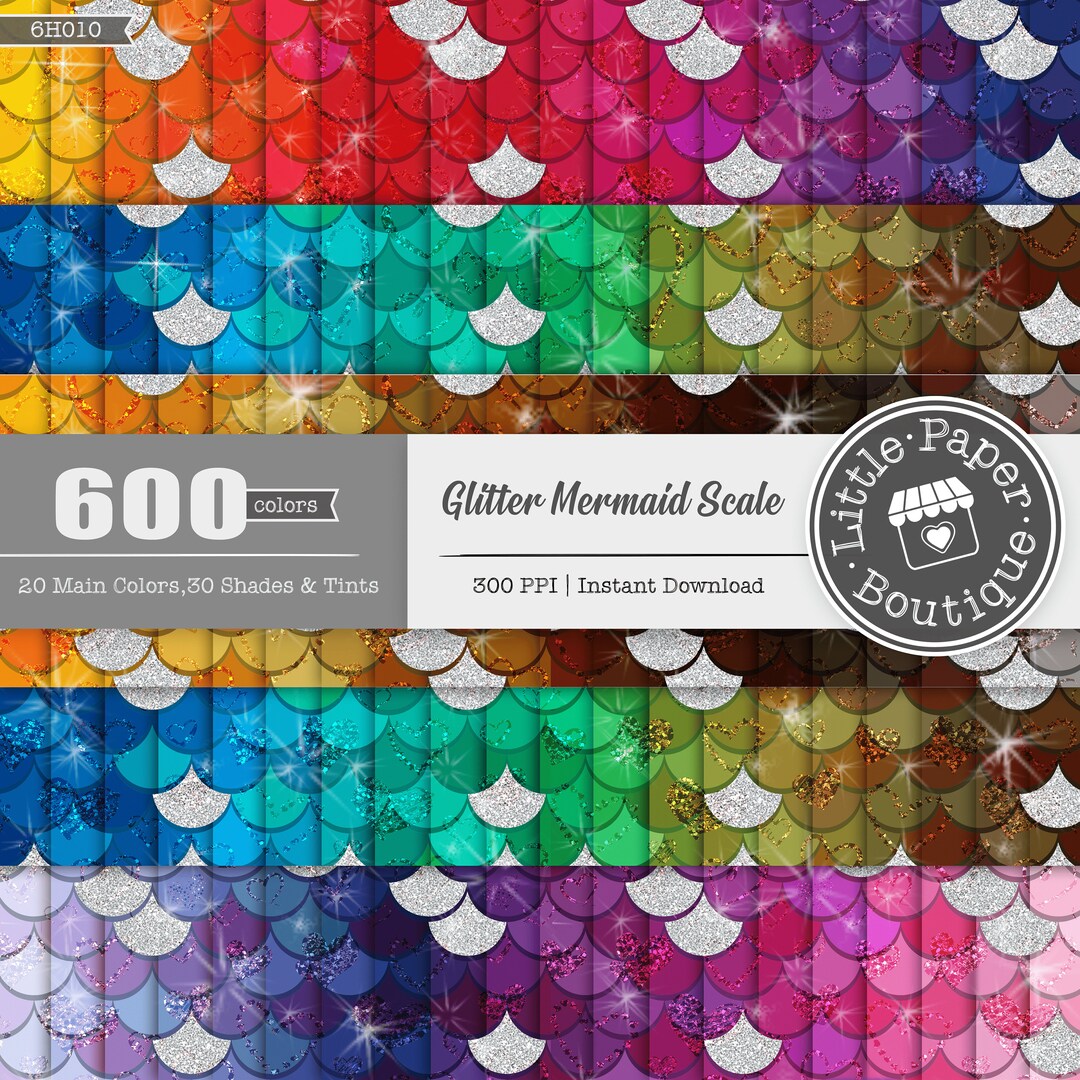 600pcs Mermaid Glitter Scale Background Digital Paper Pack for ...