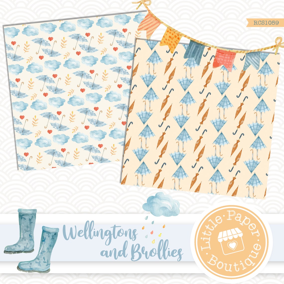 SEAMLESS Umbrella Raining Weather Digital Paper and Clip Art, Wally ...