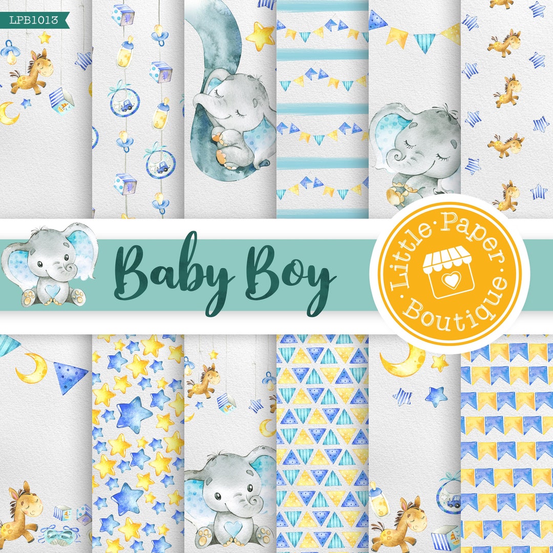 Baby Blue Digital Paper, Blue, Grey, Baby Boy, Digital Paper, Scrapbook ...