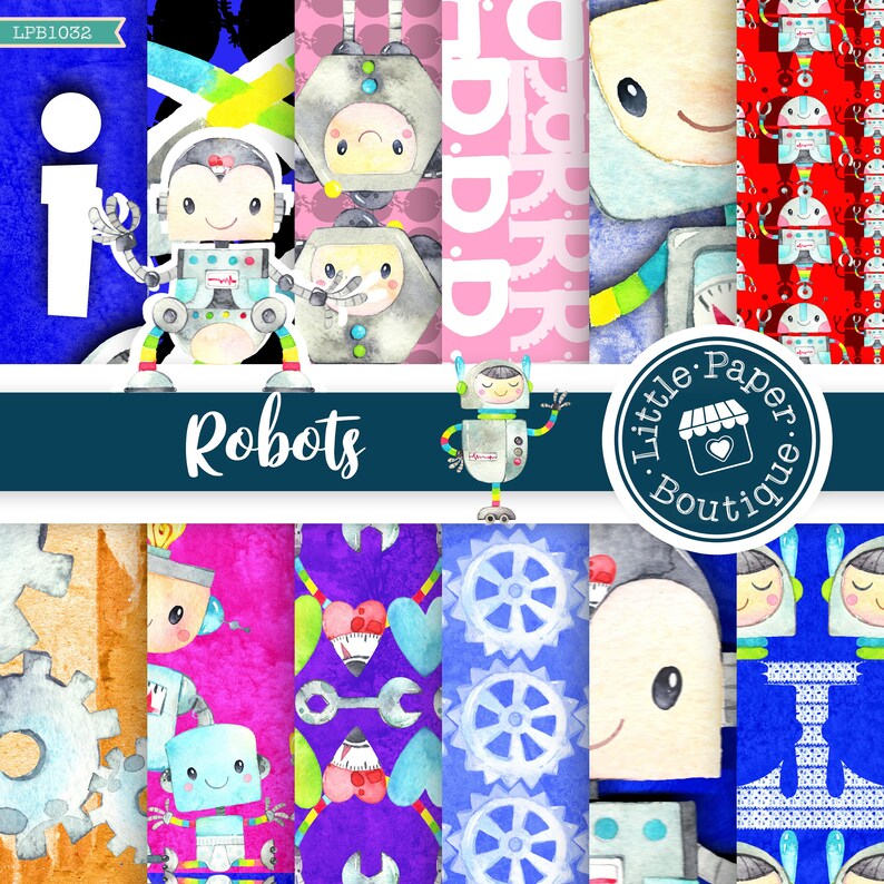 Robot Digital Papers Printable Papers Scrapbook Papers Robot | Etsy