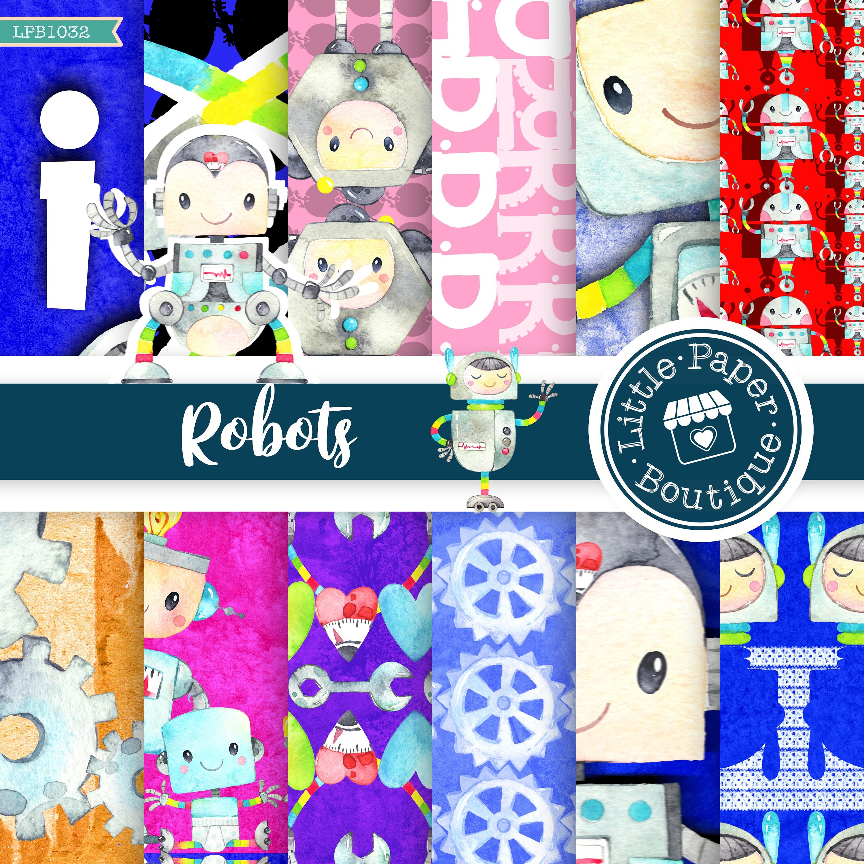 Robot Digital Papers Printable Papers Scrapbook Papers Robot | Etsy