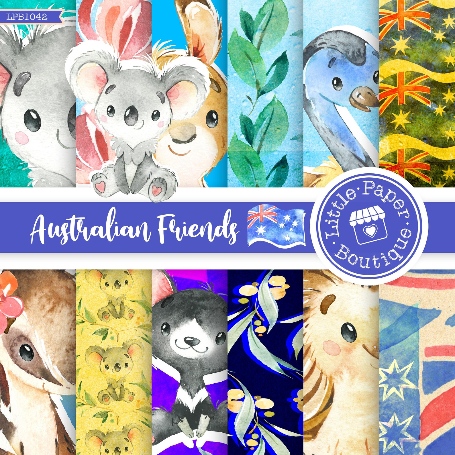 Australian Animals Digital Paper Kangaroo Koala Emu - Etsy