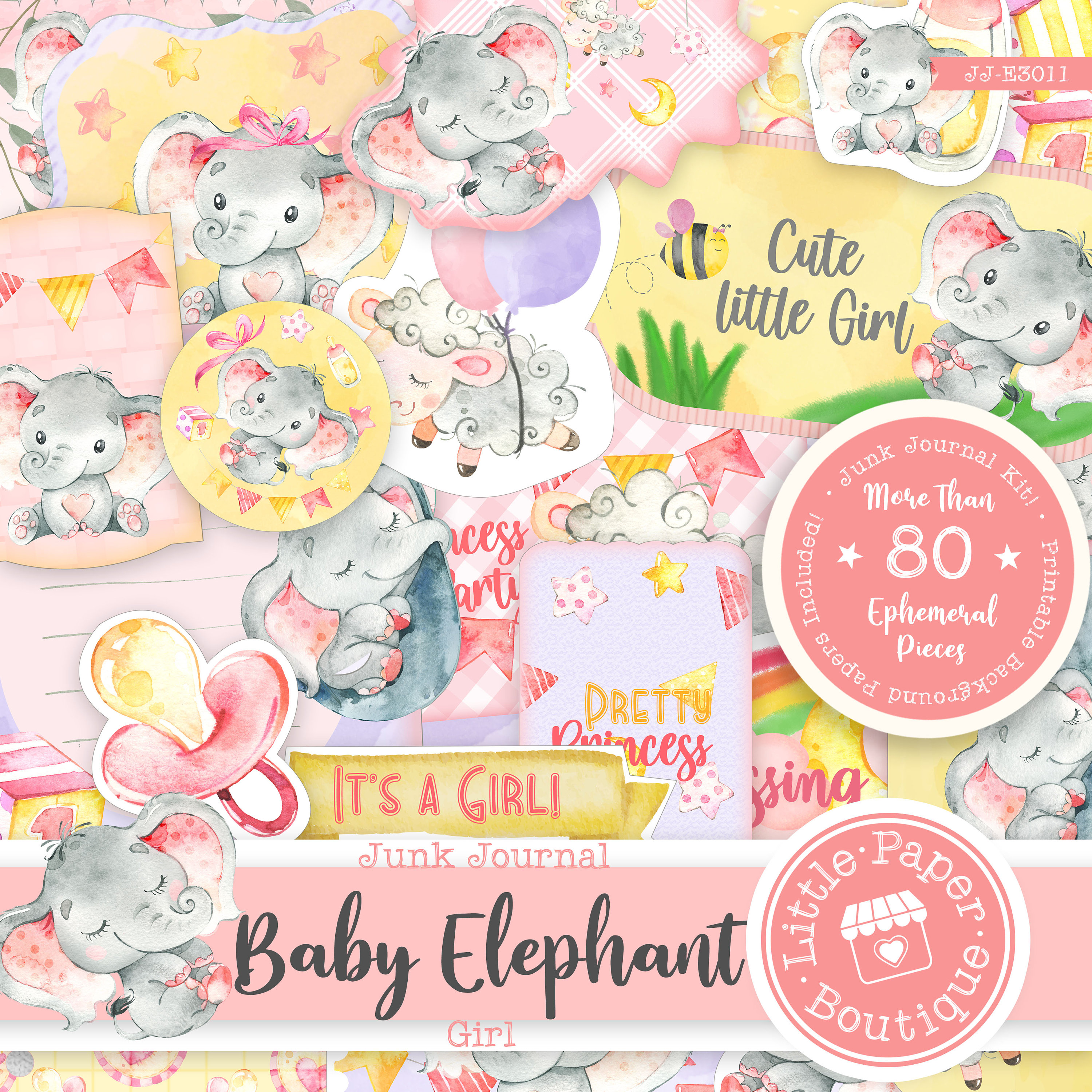 Baby Elephant Girl Digital Junk Journal Kit FULL KIT With - Etsy
