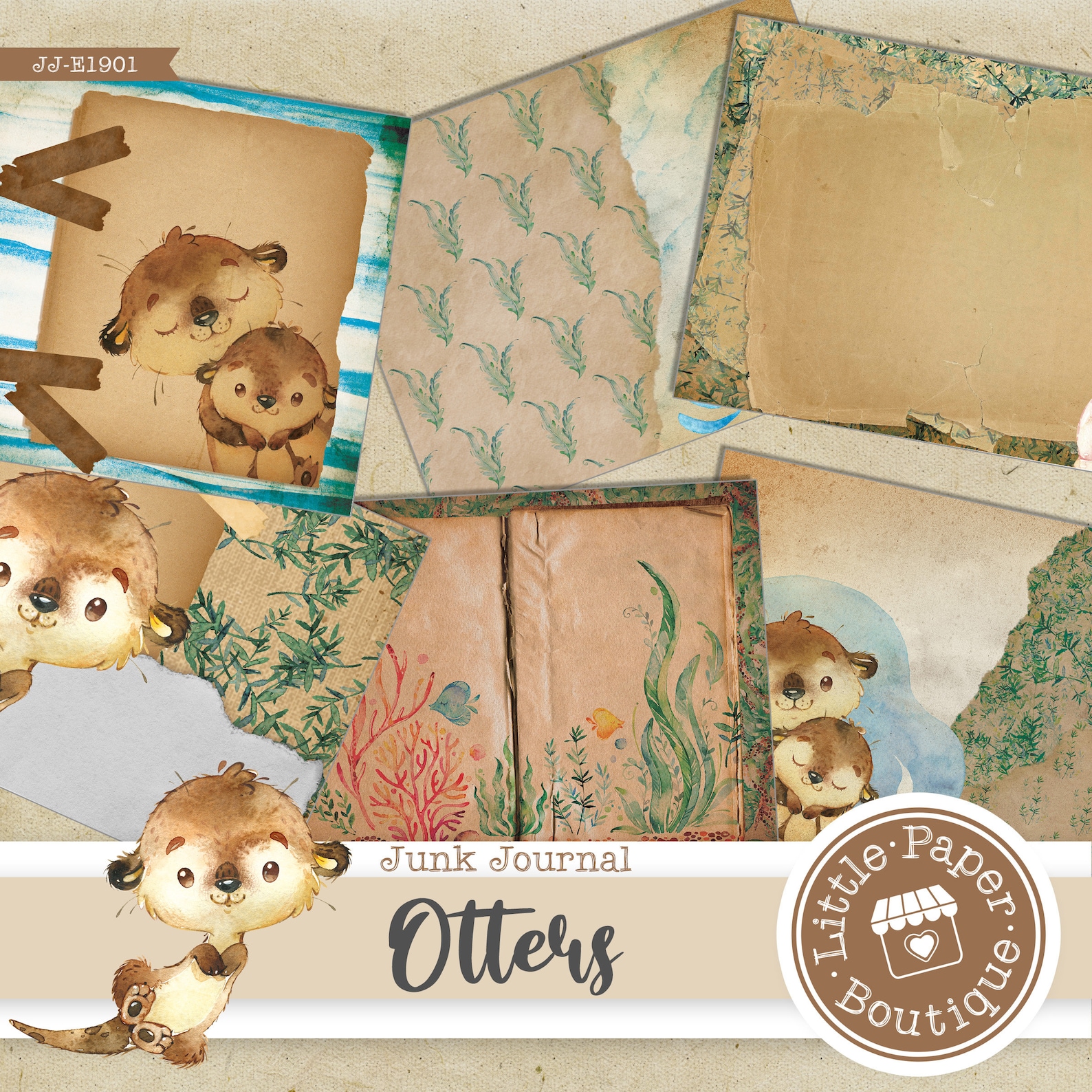 Sea Otters Family Digital Junk Journal Kit (FULL KIT) With Scrapbook ...