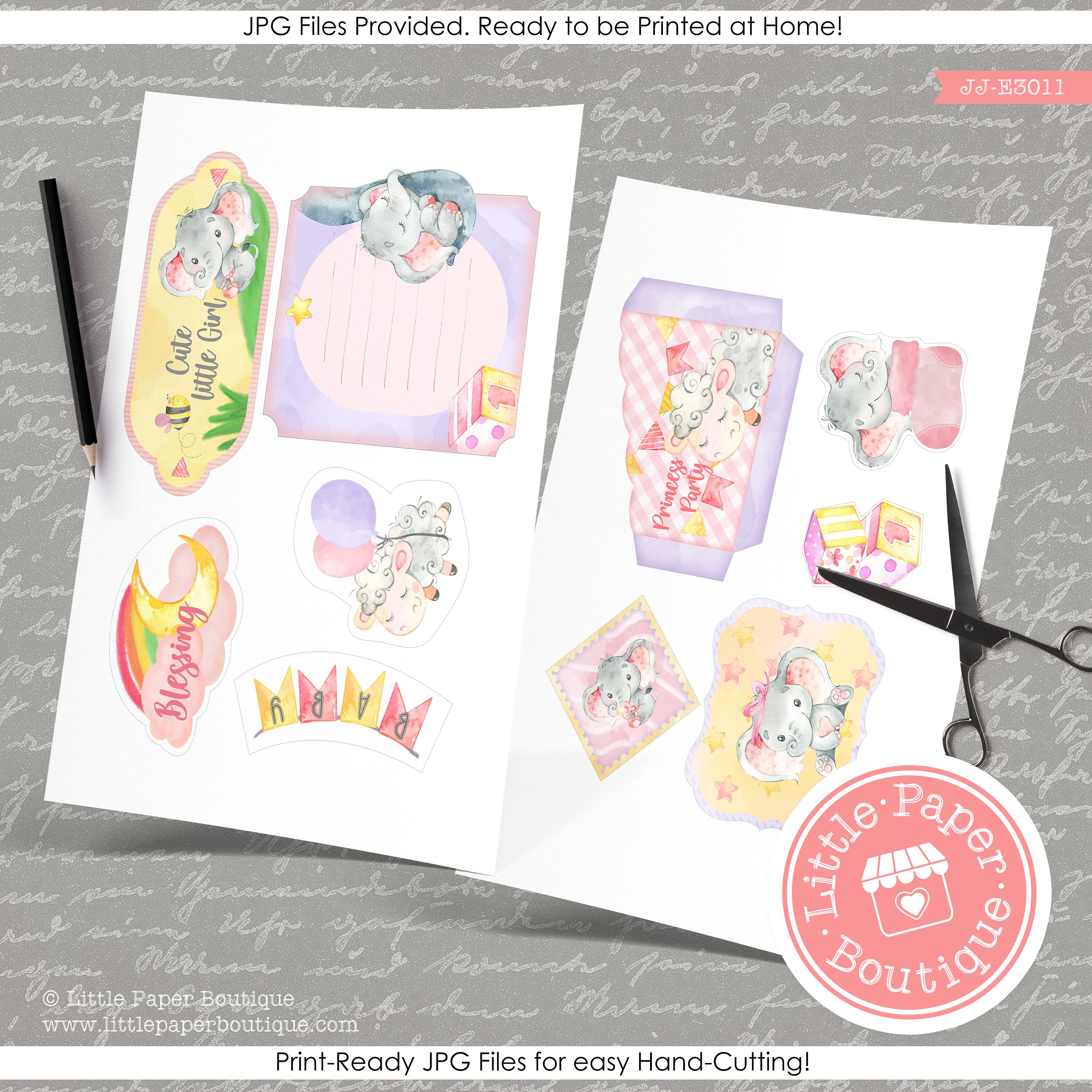 Baby Elephant Girl Digital Junk Journal Kit (FULL KIT) With Ephemera ...