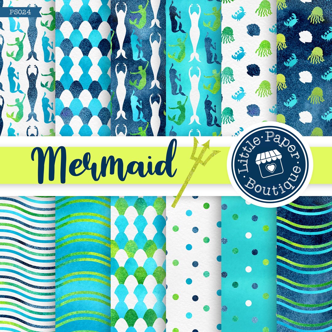 Mermaid Glitter Digital Papers, Nautical Papers, Ocean Papers, Glitter ...