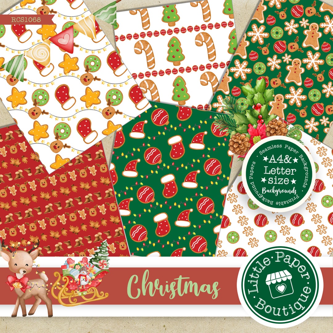 SEAMLESS A4 Letter Vintage Christmas Backgrounds Art Digital Paper ...