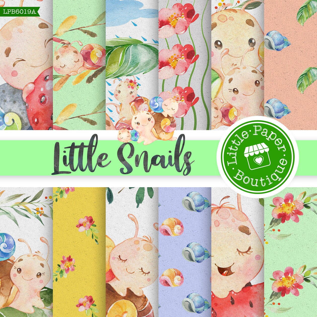 Watercolor Snail Digital Paper Pack Scrapbook Paper Seamless | Etsy