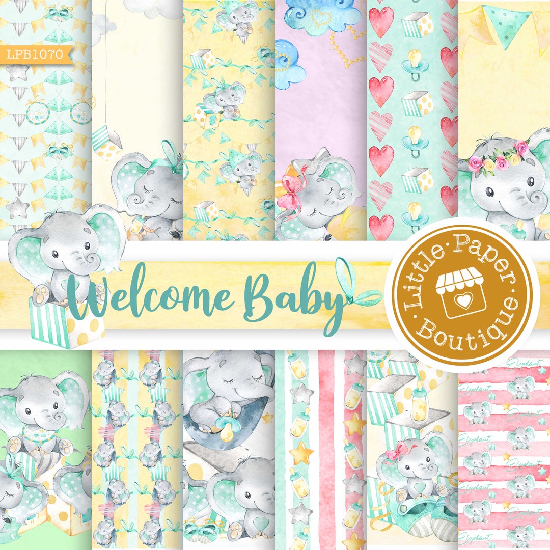 Baby Blue Digital Paper, Blue, Grey, Baby Boy, Digital Paper, Scrapbook ...