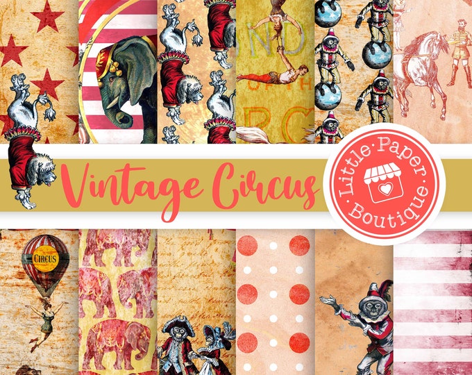 Circus Digital Paper - Vintage Circus Party, Carnival, Stripes ...