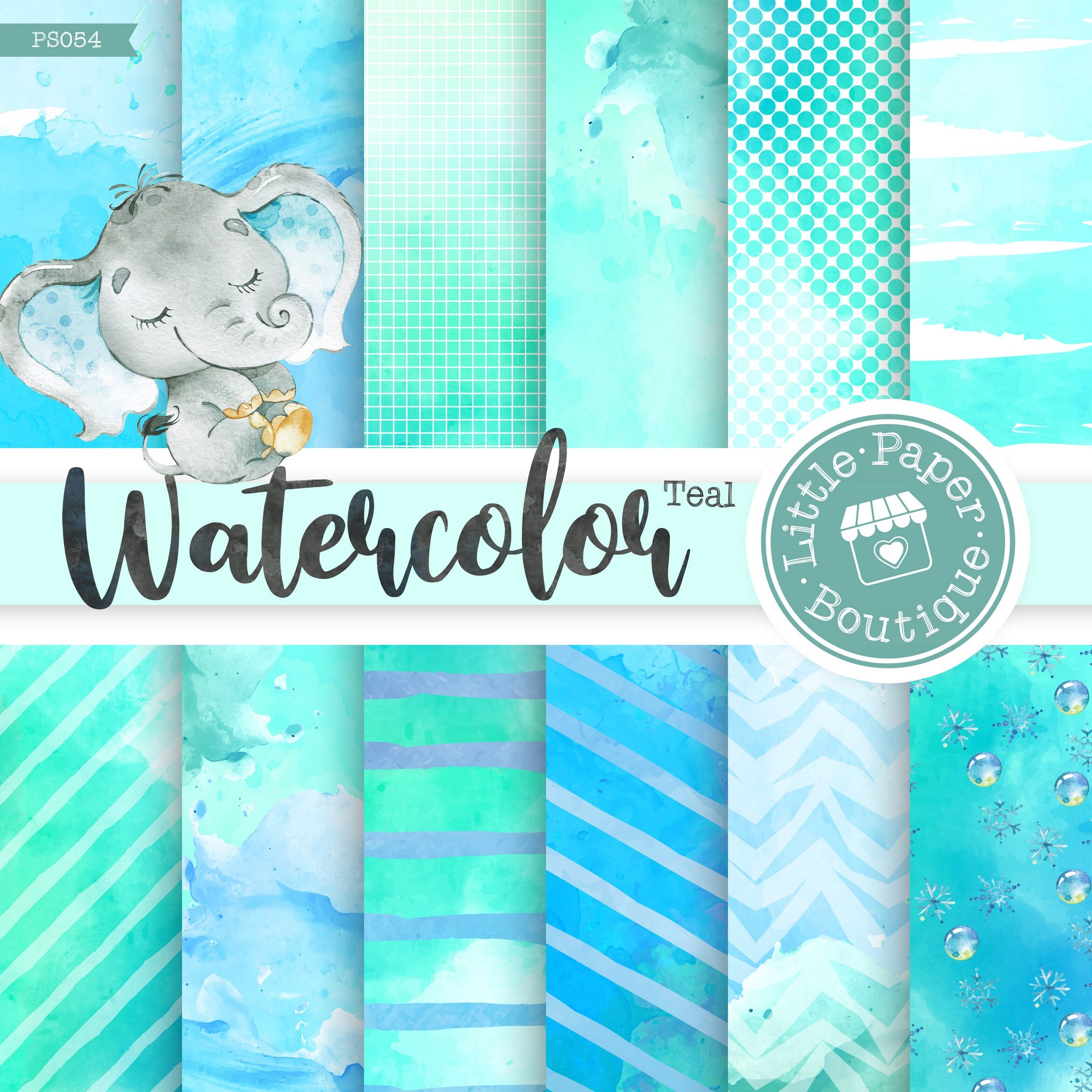 Teal Digital Scrapbook Paper Set Aqua Ocean Sea Water with | Etsy