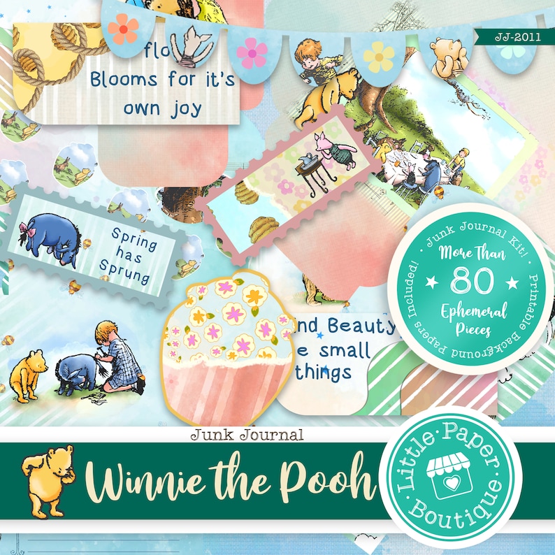 Winnie the Pooh (watercolor) Classic Digital Junk Journal Kit (FULL KIT ...