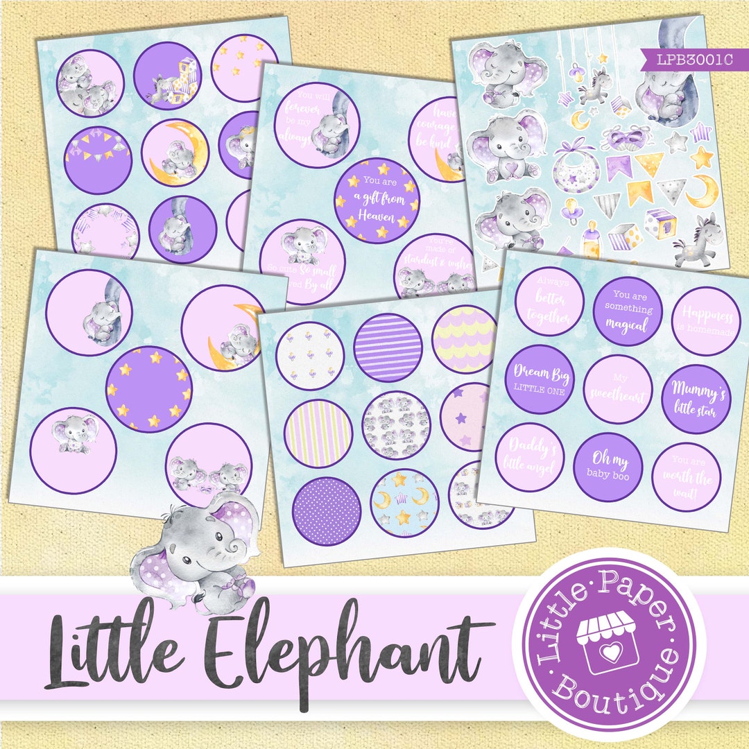Baby Boy Digital Paper, Baby Shower Scrapbook, Blue & Grey Elephant ...
