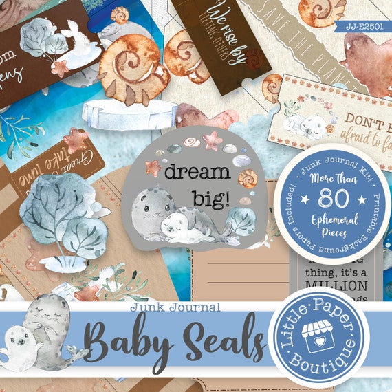 Baby Seals Junk Journal Kit FULL KIT Arctic Ocean Background | Etsy