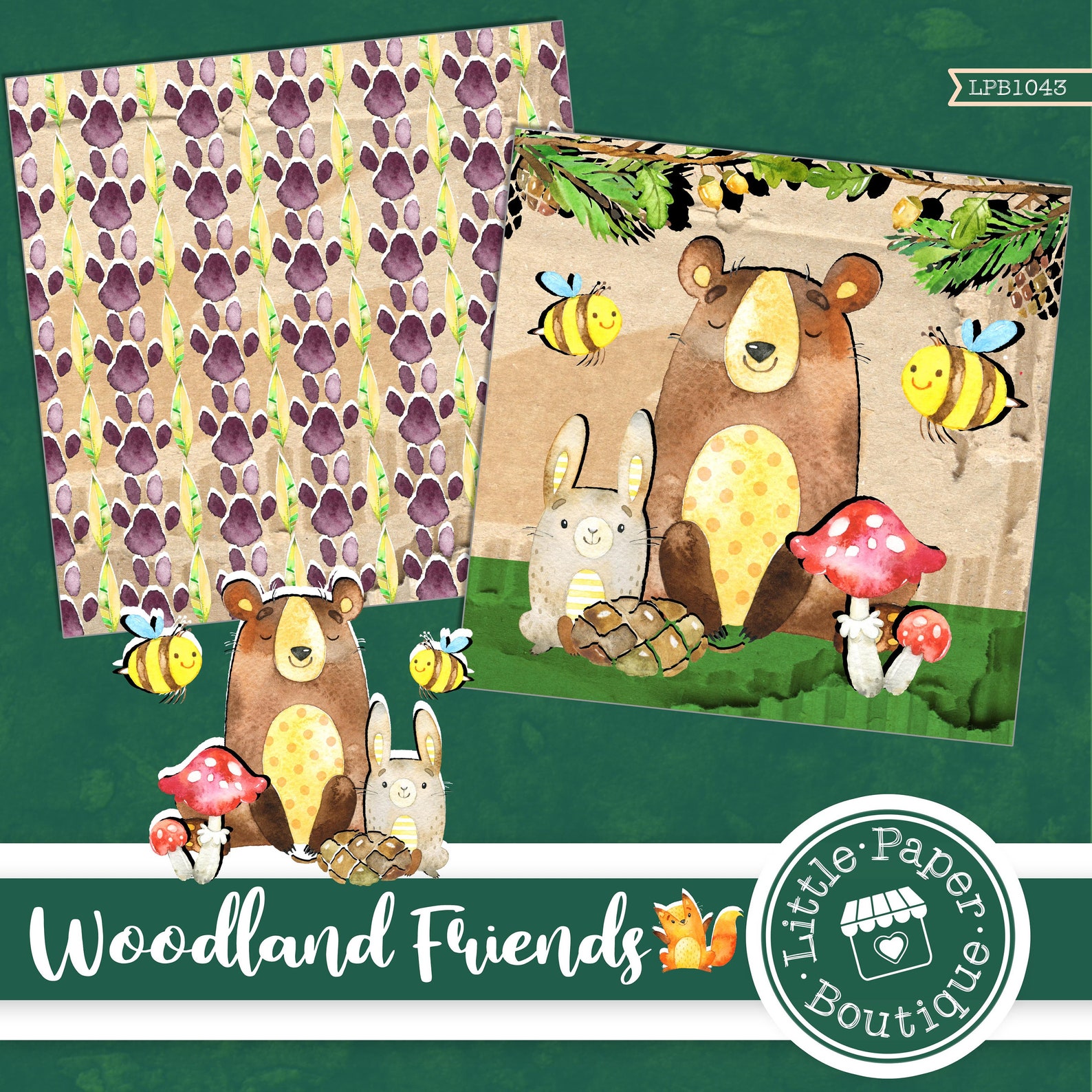 Cute Woodland Animals Digital Paper Fox Bear Deer - Etsy
