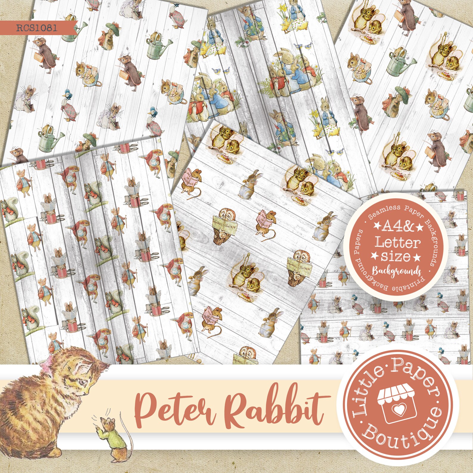 SEAMLESS Peter Rabbit by Beatrix Potter Digital Backgrounds A4 & Letter ...