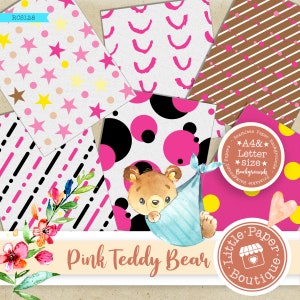Seamless Pink Teddy Bear Digital Papers, Teddy Bear Clipart, Girl Baby ...