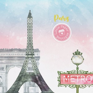 Paris Watercolor Clipart, France, Eiffel Tower, France, Roses Flowers ...