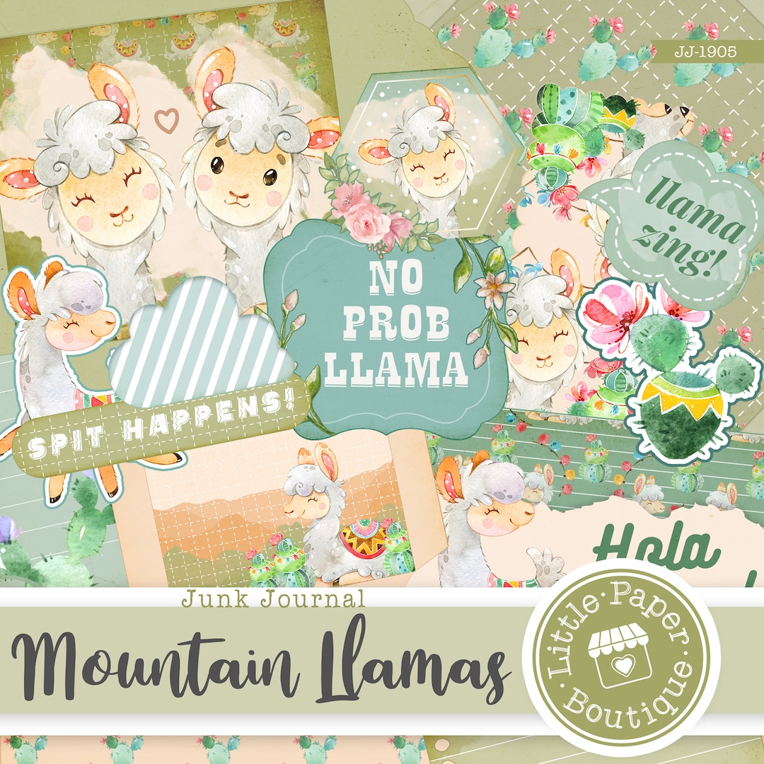 Little Llamas Digital Junk Journal Elements Clipart Ephemera (scrapbook Printable Pages and Tags ...