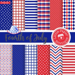 Red White and Blue Floral Digital Paper, USA American Patriotic Flower ...