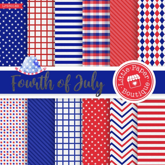 Red White and Blue Floral Digital Paper USA American - Etsy