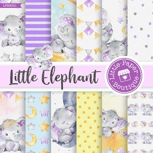 Purple Elephant Digital Paper, Baby Elephant Digital Paper, Baby ...