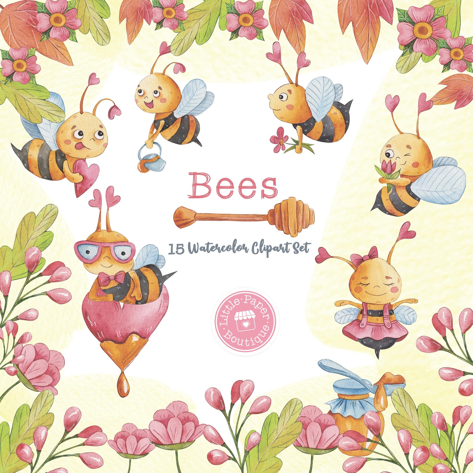 Bumble Bee Clipart Bees Florals Insects Honey Hive Bee - Etsy