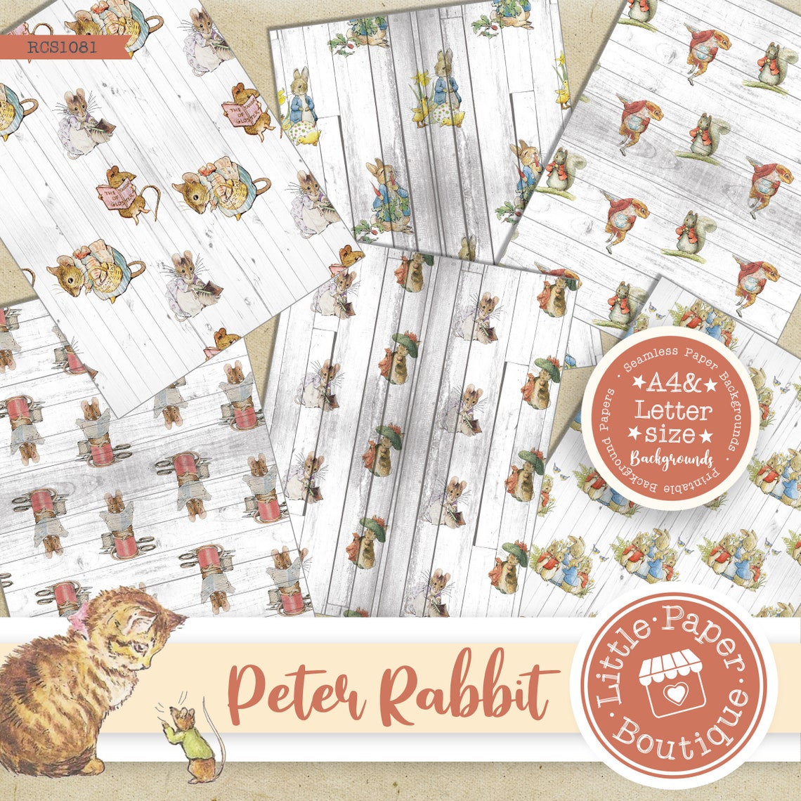 SEAMLESS Peter Rabbit by Beatrix Potter Digital Backgrounds A4 & Letter ...