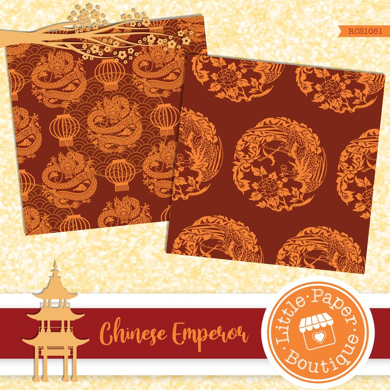 SEAMLESS Vintage Chinese Dragon Art Digital Paper Pack. Red & Gold ...