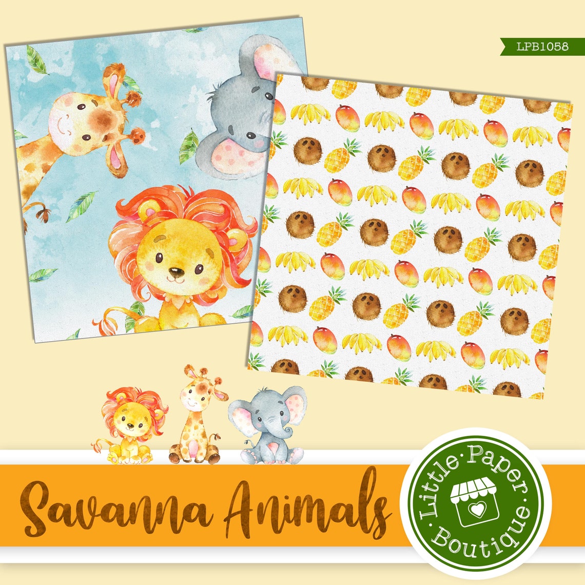 Safari Digital Papers Pack Printable Sheets, Scrapbooking, Cards, Party ...