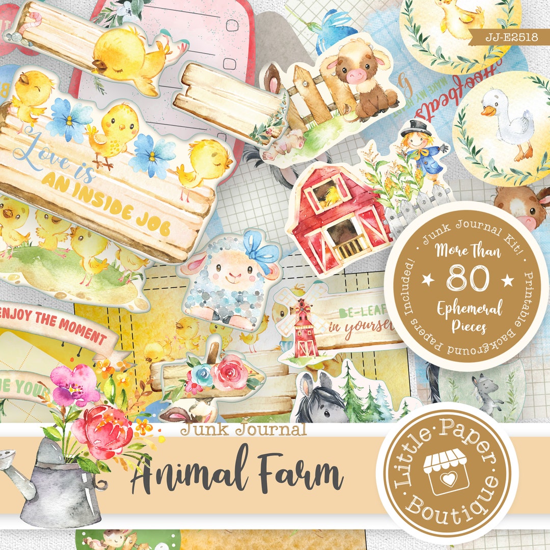 Farm Animals Barn Junk Journal Kit FULL KIT Farmer's Market Background ...