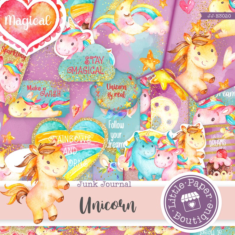 Rainbow Unicorn Digital Junk Journal Kit (FULL KIT) With Scrapbook ...