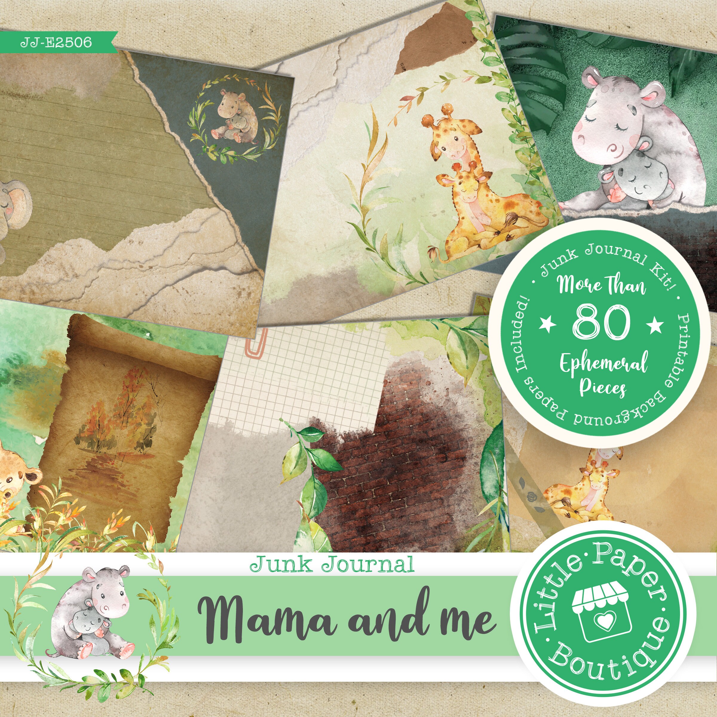 African Safari Animals Giraffe Digital Junk Journal Kit FULL - Etsy