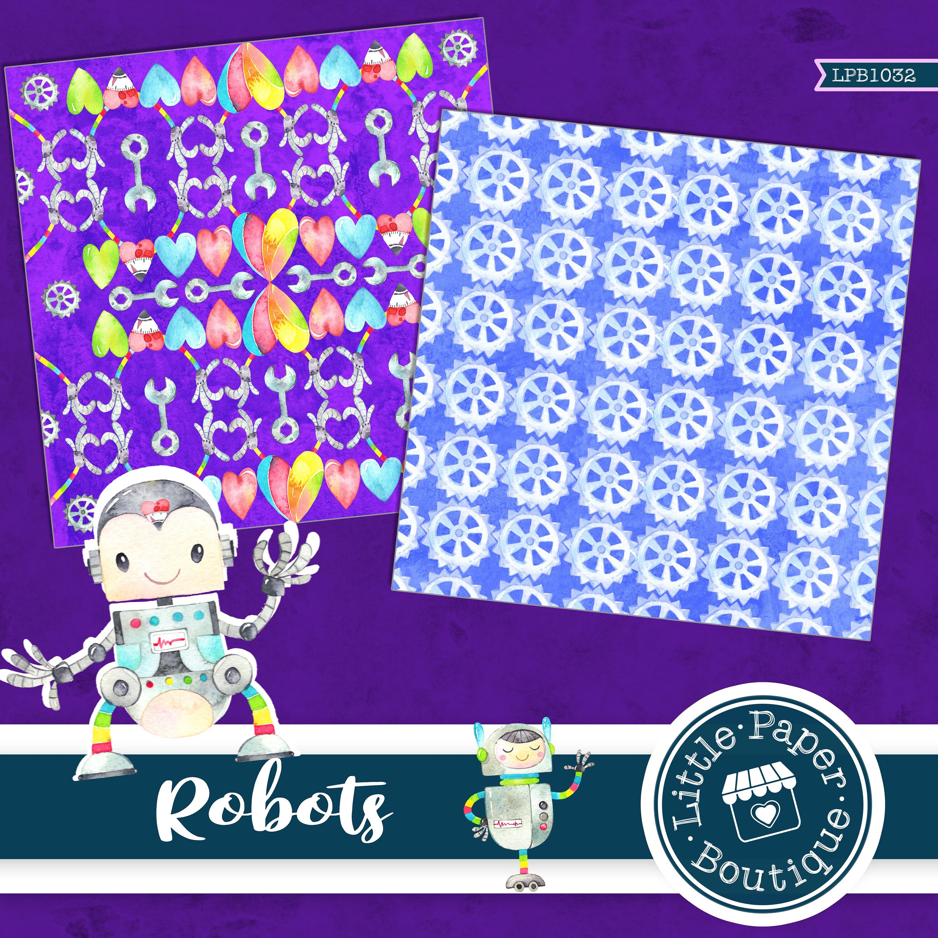 Robot Digital Papers Printable Papers Scrapbook Papers Robot - Etsy