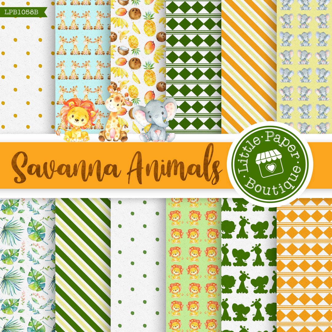 Safari Digital Papers Pack Printable Sheets, Scrapbooking, Cards, Party ...
