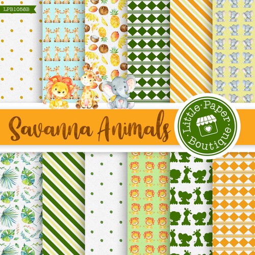 Baby Safari Digital Papers Lion Birthday Digital - Etsy