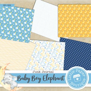 Baby Elephant Boy Digital Printable Paper With Ephemera Elements ...