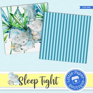 Baby Boy Digital Paper, Baby Shower Scrapbook, Blue & Grey Elephant ...