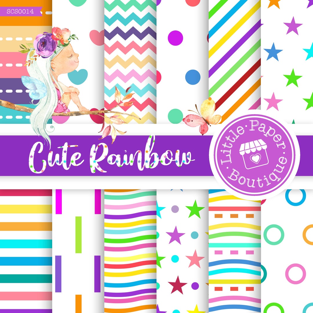 Rainbow Digital Paper, SEAMLESS Cute Rainbow Digital Paper,digital ...