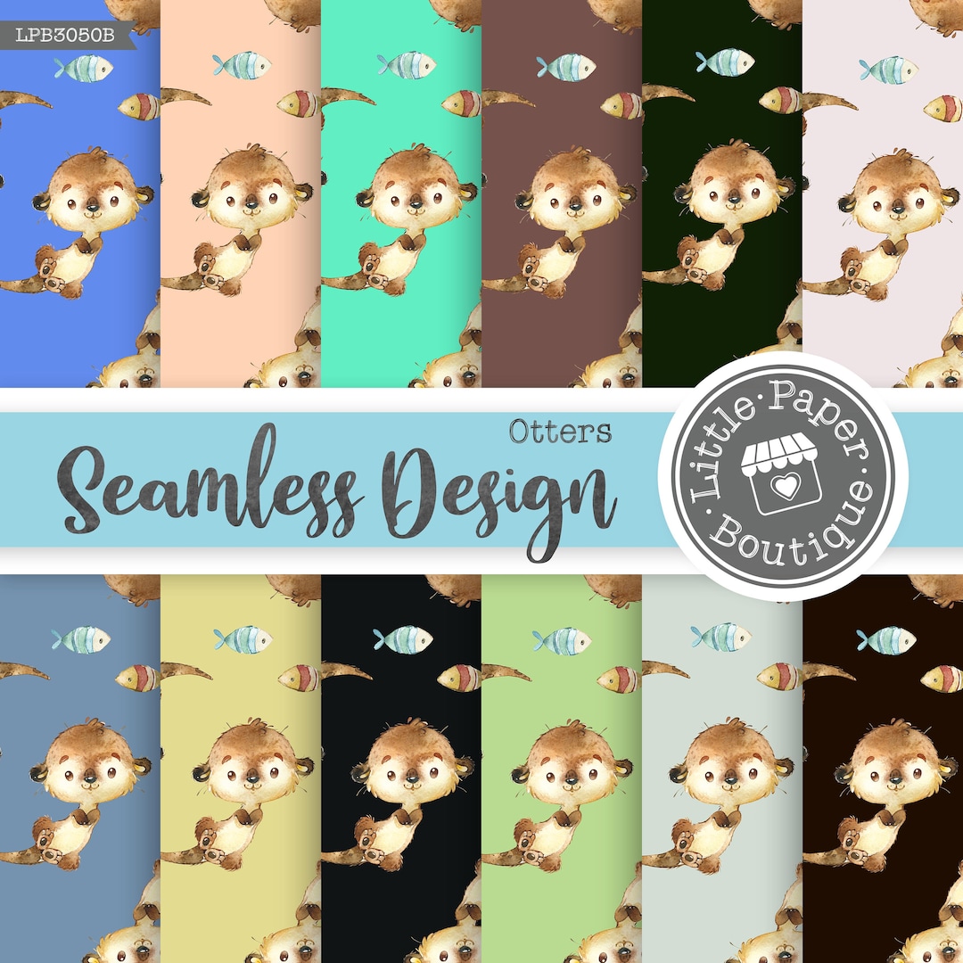 Otter Scrapbook Papers,watercolor Otters,cute Otters and Sea Creatures ...