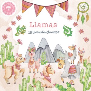 Llama Clipart Set, Cute Llama Illustrations, Alpaca Clip Art Images ...
