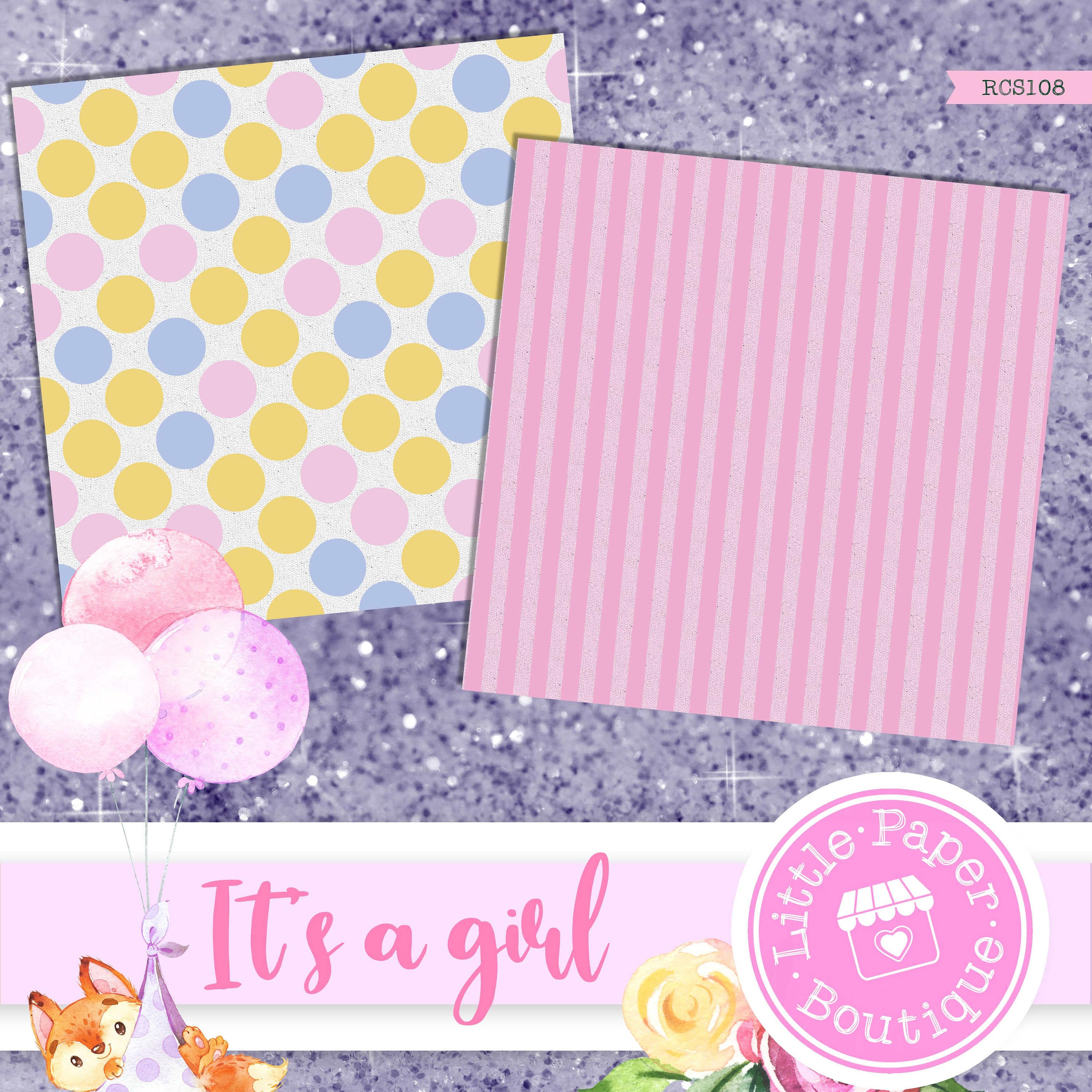 Baby Girl Digital Paper, Baby Presents, Baby Shower, Baby Elephant ...